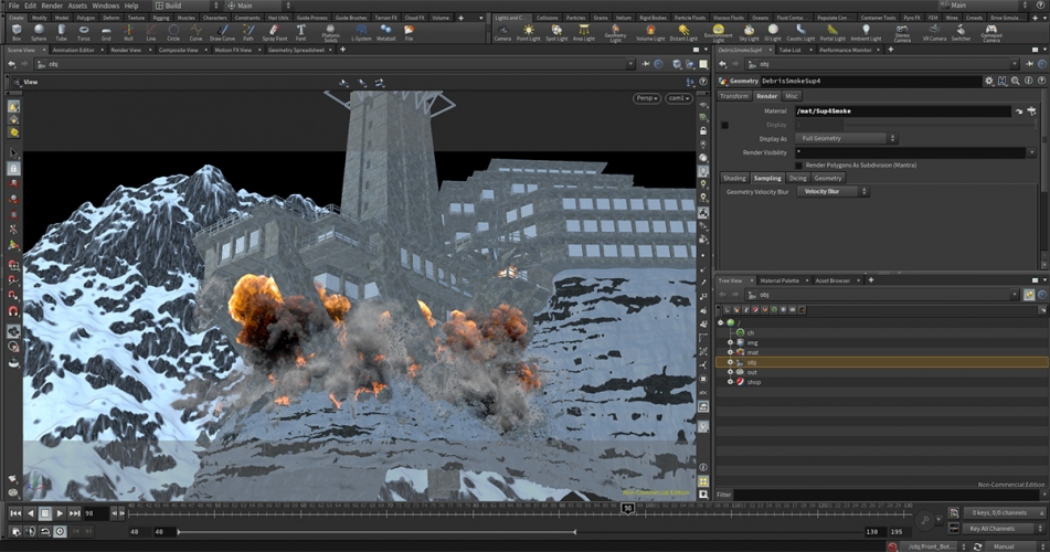 Simulating the 'Inception' miniature fortress collapse - befores & afters
